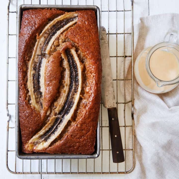 Secret Ingredient Bananas Foster Banana Bread - Little Black Skillet