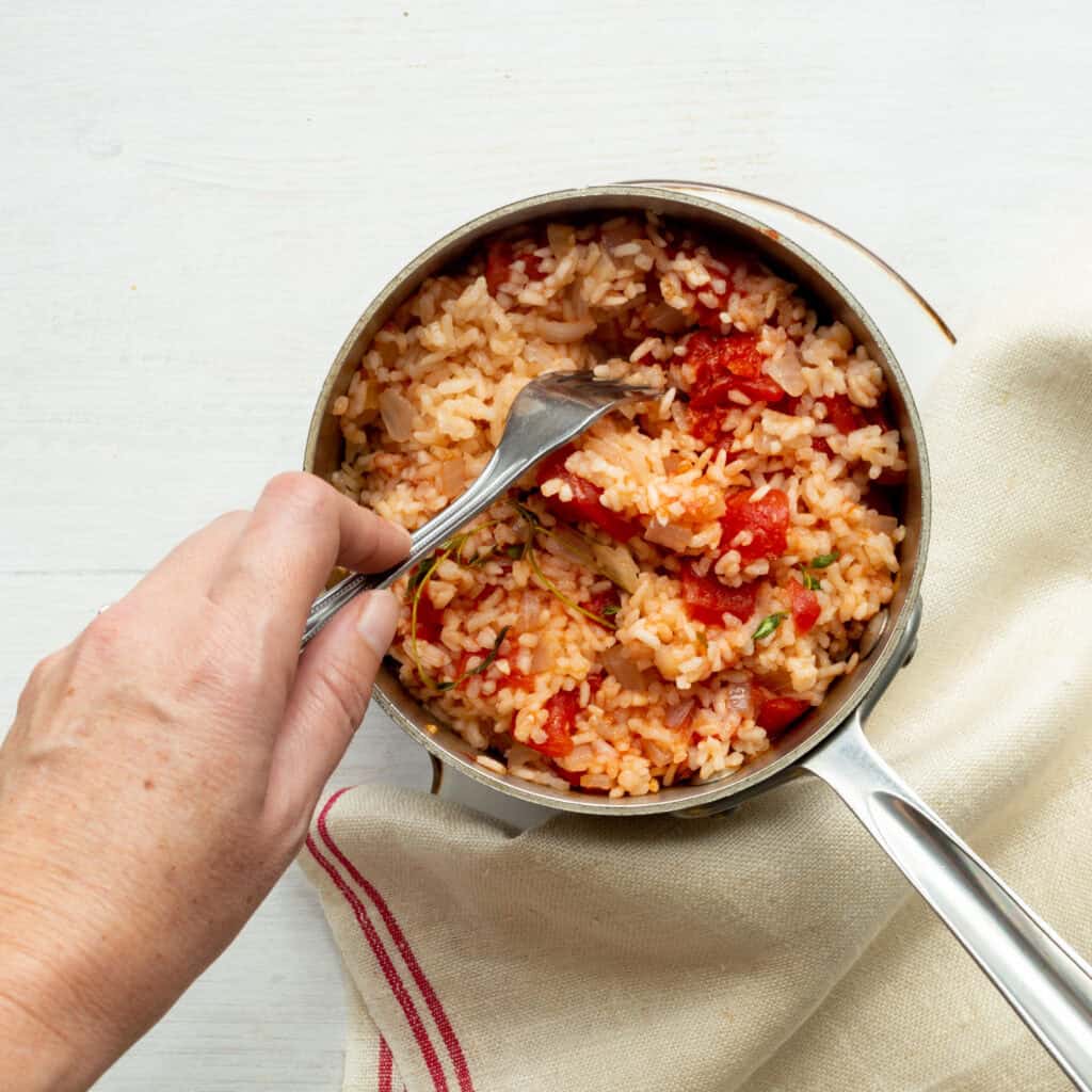 Quick and Easy Southern Style Tomato Rice Pilaf - Little Black Skillet