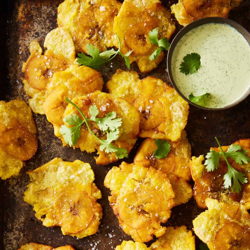 How to Make Tostones with Cilantro-Jalapeño Green Sauce - Little Black ...