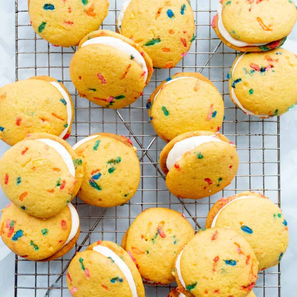 Birthday Cake Whoopie Pies with Vanilla Filling - Little Black Skillet