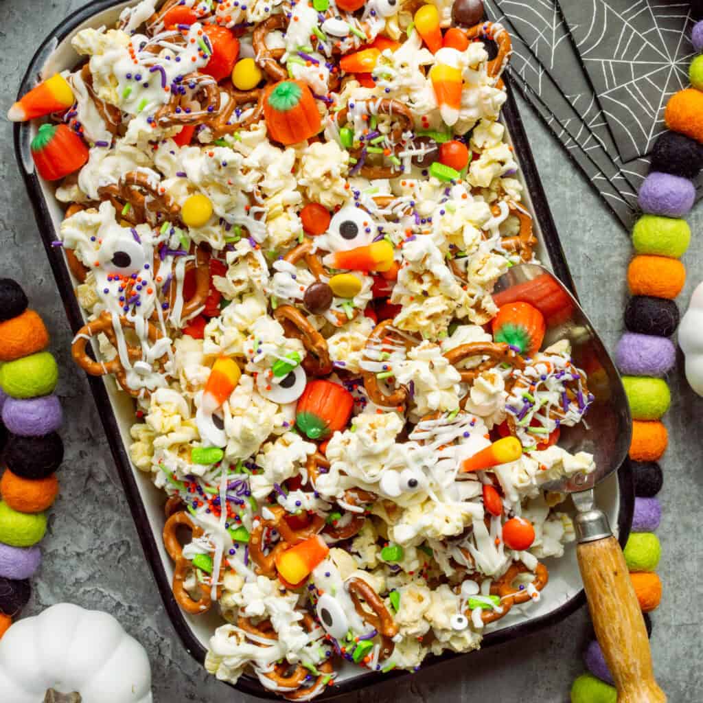 Monster Munch (Easy Halloween Popcorn Snack Mix) - Little Black Skillet