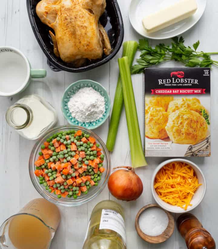 Chicken Cobbler with Red Lobster Cheddar Biscuit Topping - Little Black Skillet