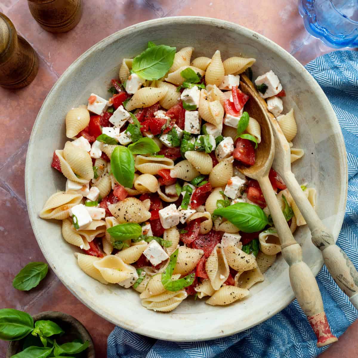Tomato, Basil, and Feta Pasta Salad (Zoe's Copycat) - Little Black Skillet