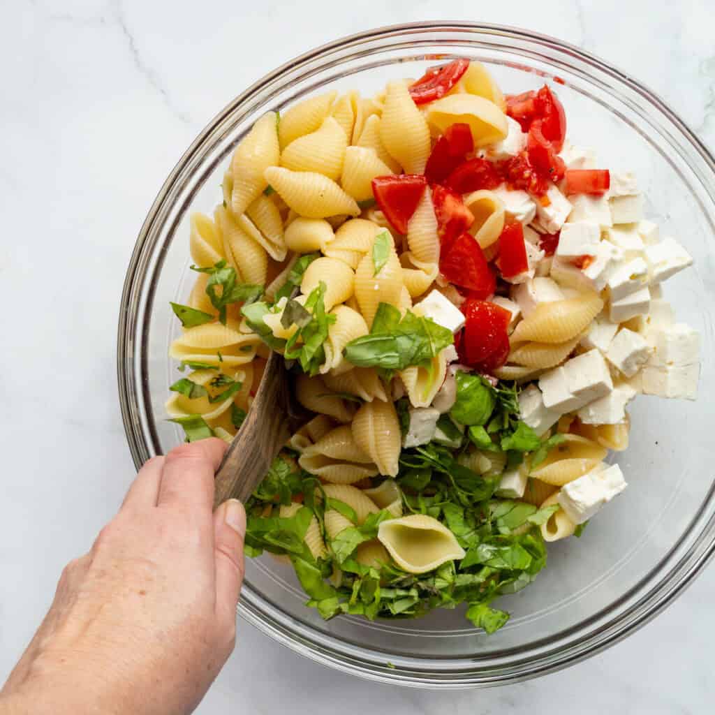 Tomato, Basil, and Feta Pasta Salad (Zoe's Copycat) - Little Black Skillet