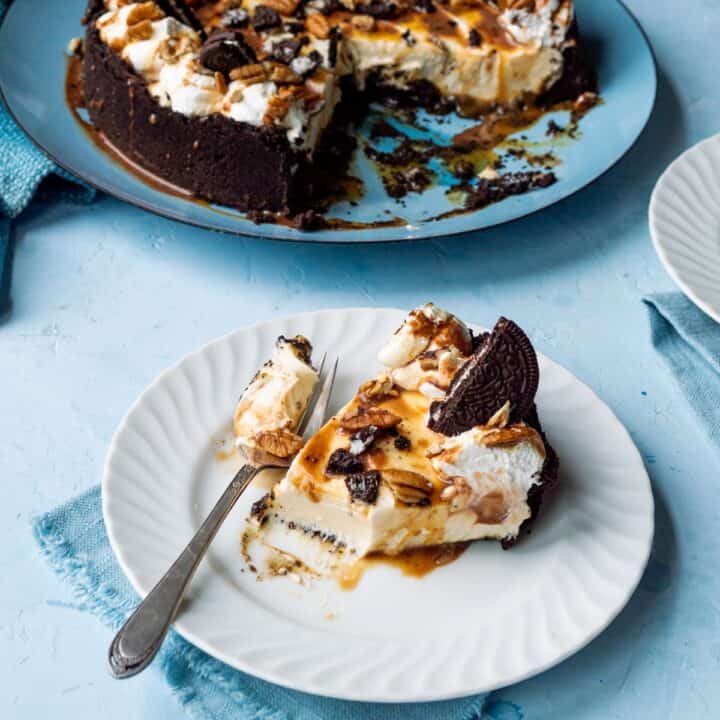 The Ultimate No Bake Turtle Pie with Chocolate Crust - Little Black Skillet