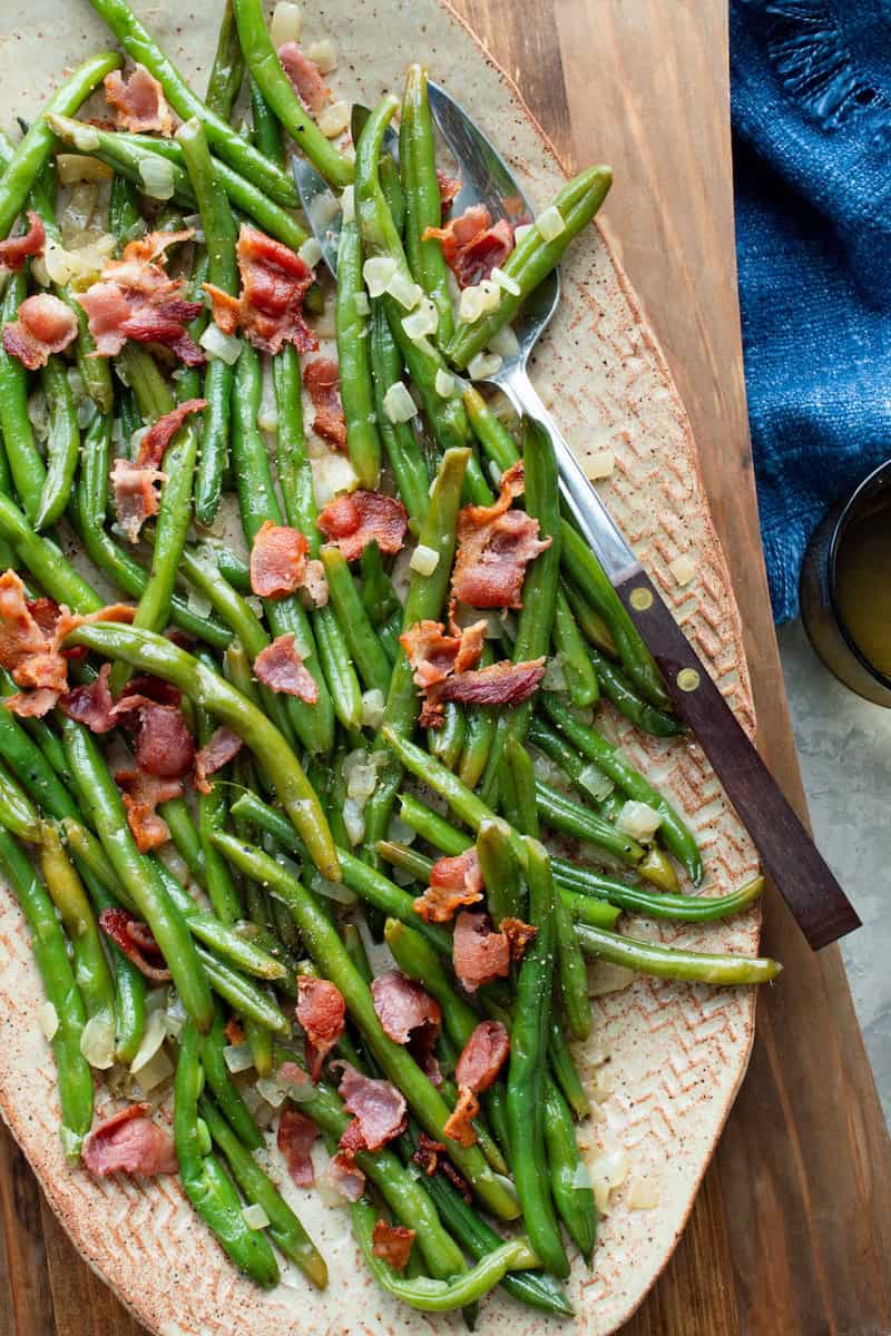 Southern Style Green Beans with Onions and Bacon - Little Black Skillet
