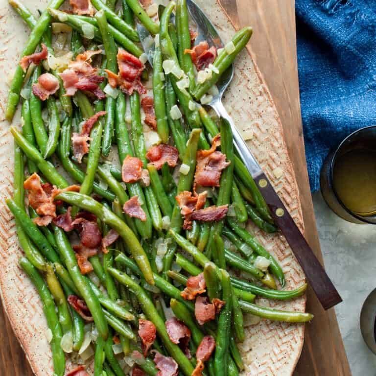 Southern Style Green Beans with Onions and Bacon - Little Black Skillet